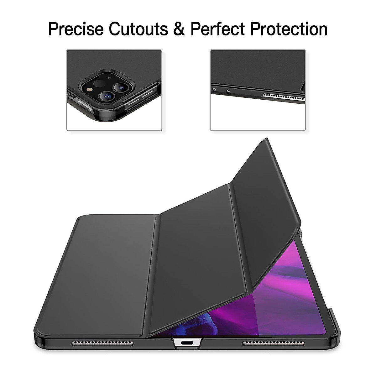 JETech Case for iPad Pro 12.9-Inch (2020/2018 Model, 4th/3rd Generation), Compatible with Pencil, Cover Auto Wake/Sleep (Black)