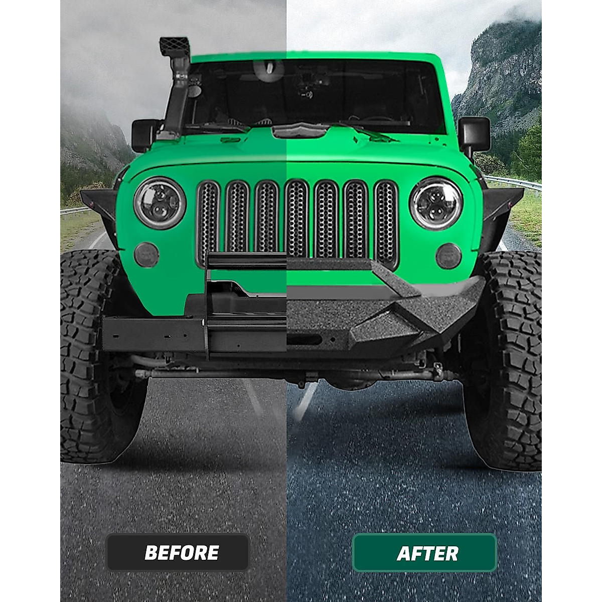 SCITOO Rront Bumper + Rear Bumper w/Tire Carrier Textured Black for 2007-2018 for Jeep Wrangler JK Rock Crawler Bumper w/Winch Plate with D-ring