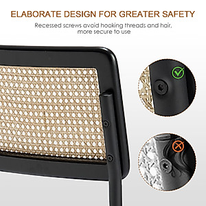 Zesthouse Natural Rattan Dining Chairs Set of 2, Modern Kitchen Chairs with Solid Wood Back for Dining Room Living Room, Mid Century Breuer Design Inspired, Upholstered Boule Fabric, Black