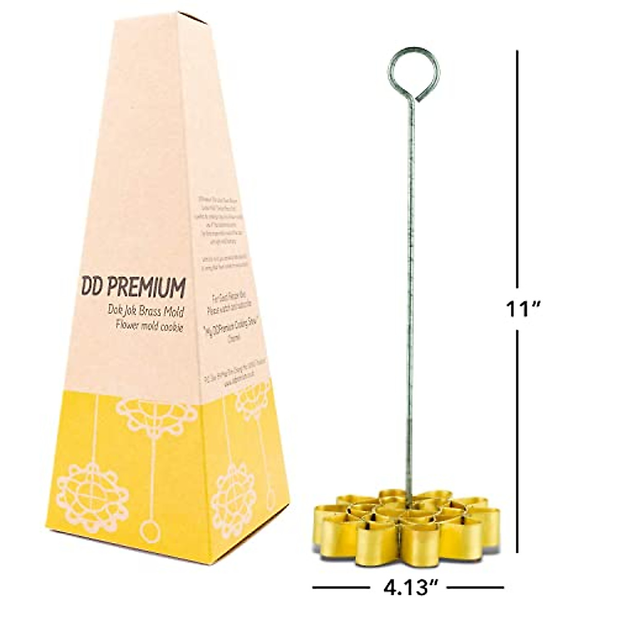 Dok Jok Brass Mold Thai Dessert Maker - Large Rosette Lotus Flower Cookie Mold with Handle Diameter By DDPremium 4.13 Inch