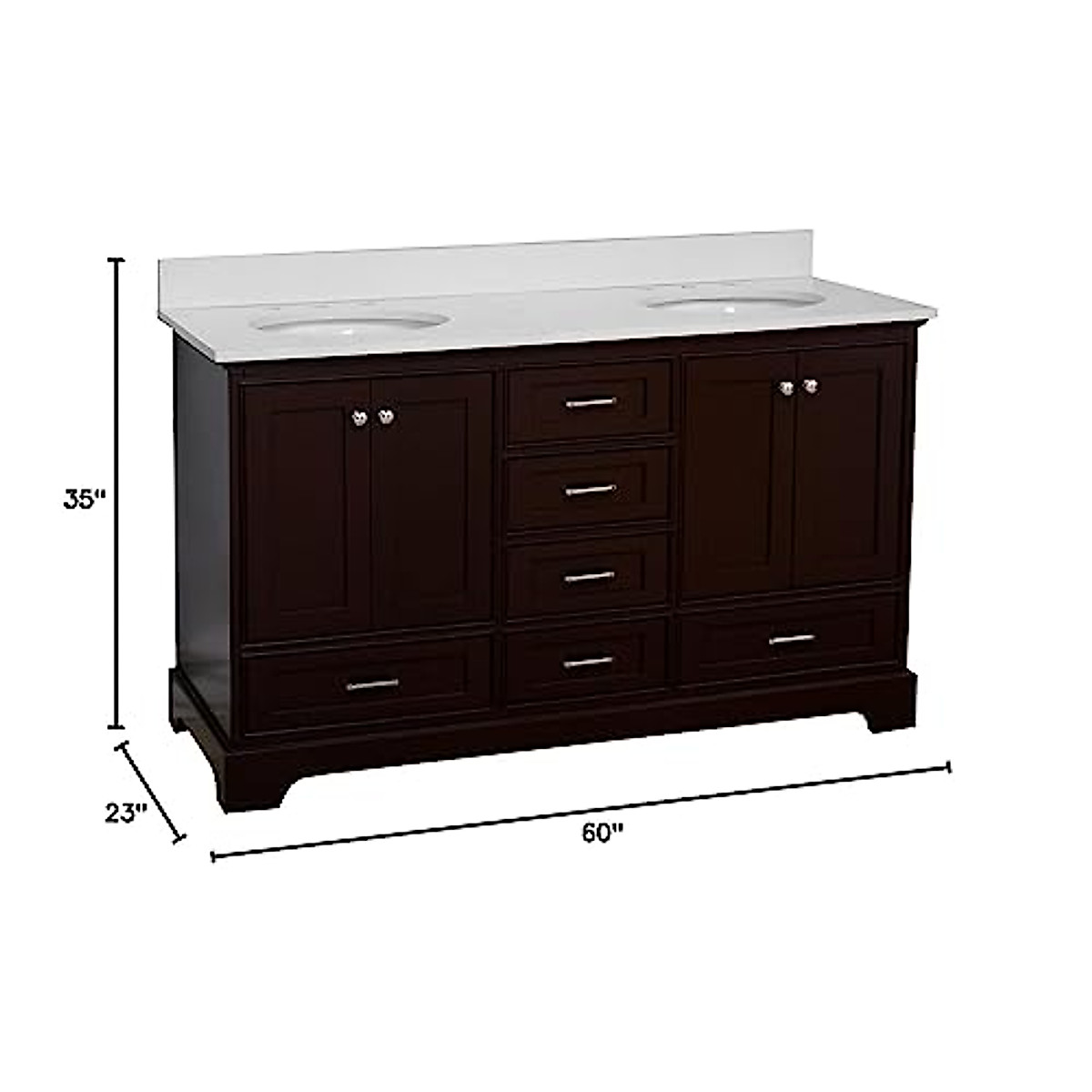 Kitchen Bath Collection Harper 60-inch Double Bathroom Vanity (Quartz/Chocolate): Includes Chocolate Cabinet with Stunning Quartz Countertop and White Ceramic Sinks