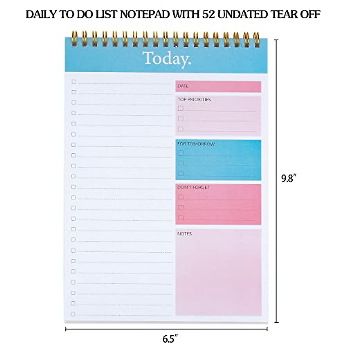 To Do List Notepad - Daily Planner Notepad Undated 52 Sheets Tear Off , 6.5" x 9.8" Checklist Productivity Organizer with Hourly Schedule for Tasks