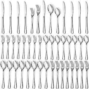 40 Piece Silverware Set, Stainless Steel Flatware Utensil Sets for 8, Silver Cutlery Set Includes Forks Spoons Knives, Mirror Polished, Dishwasher Safe