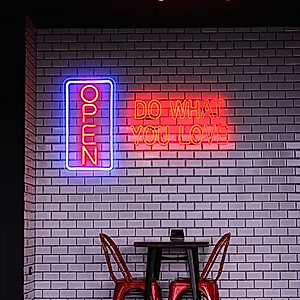 Open Signs for Business,Neon Open Sign Led,16.5"x 9",with Open/Closed Bussiness Hour Sign Set,Light for Bar Coffee Salon Store Window,12V/2A Adapter with ON/OFF Switch (Blue/Red Vertical)