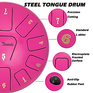 Steel Tongue Drum, 11 Notes-8 Inch Tambourine Percussion Instrument, Drum with Mallets, Mallet Stand, Tonic Stickers, Travel Bag Fingertip Sheet Music, Suitable for Personal Meditation, Yoga, Zen