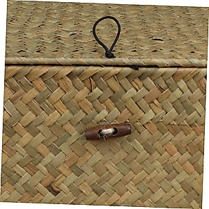 Levemolo Woven Shelf Basket Small Basket Woven Basket for Living Room Rattan Storage Basket Straw Basket with Cover Storage Baskets Basket with Lid Woven Baskets Cutlery Rack Wicker Wooden