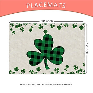 Ciwolce Green White Shamrock St Patricks Day Placemat Set of 4, Saint Patty's Day Kitchen Dining Table Mat Home Indoor Decoration