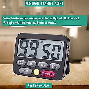 Searon Digital Countdown Kitchen Timer, 3.3" LCD Display, Quick Setting, Alarm On/Off LED Flashing Alarm, Magnets and Stand for Cooking Classroom Kids Homework Fitness
