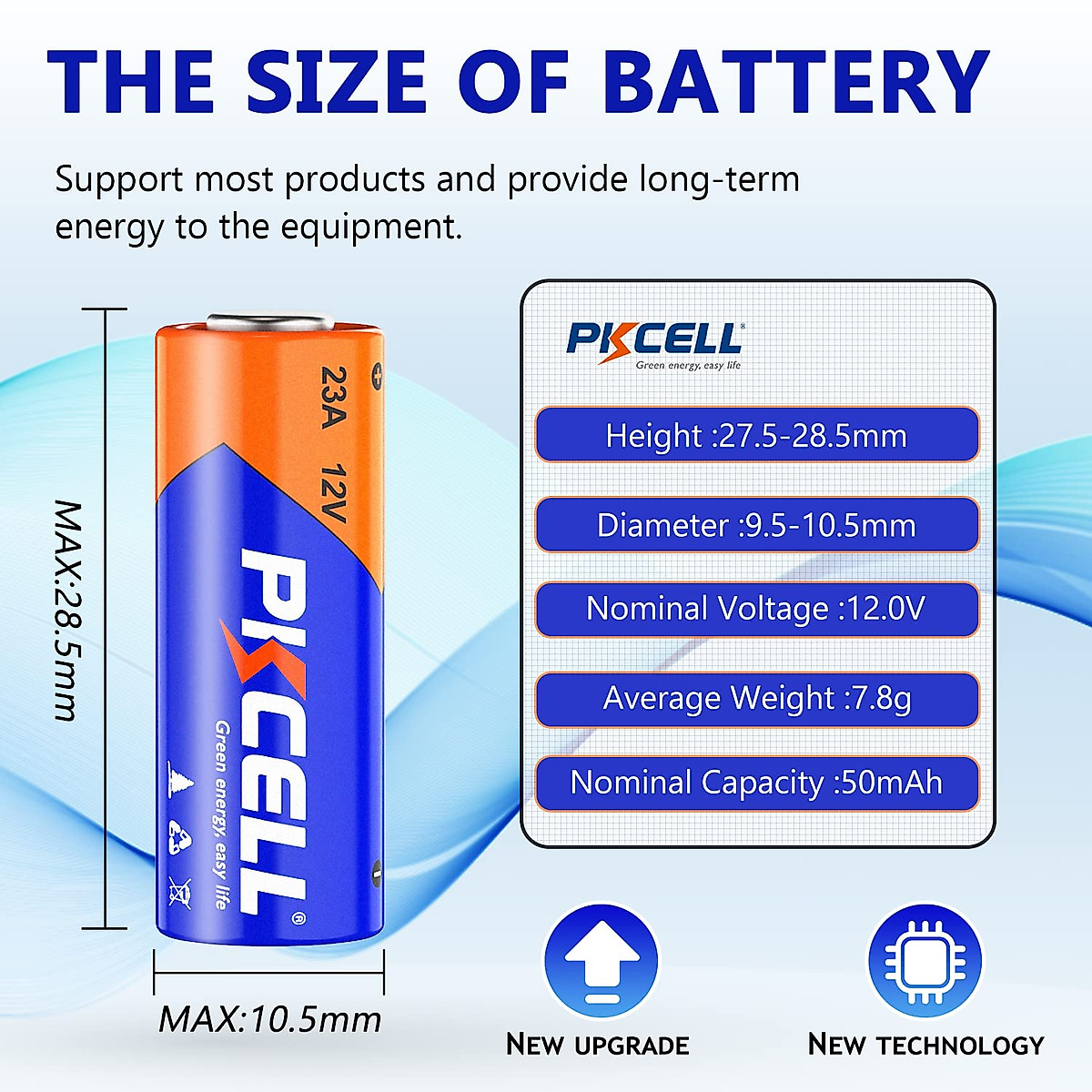PKECLL 23A 12 Volt Battery 10-Count, A23 Battery for Garage Door Openers Ceiling Fan Remotes Doorbells (10 Pack)