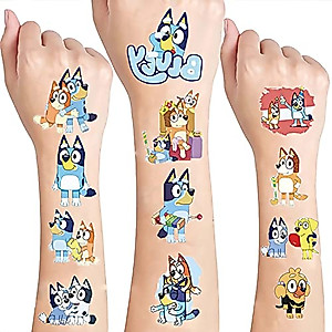 9 Sheets Temporary Tattoos Stickers for Kids, Blue Party Supplies Party Favors Cartoon Fake Tattoos Stickers Party Decorations for Kids Party Gifts Birthday Decorations Party Game Rewards