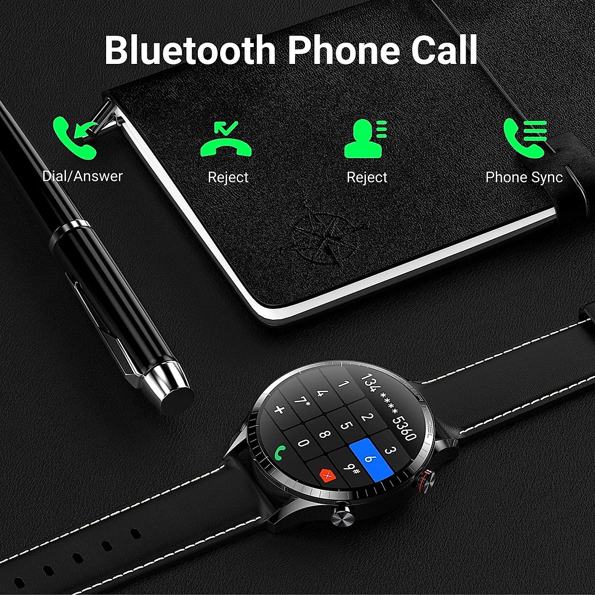 HOAIYO Smart Watches for Men Women (Call Receive/Dial), AMOLED Smartwatch with Heart Rate SpO2 Sleep Calories Counter, Waterproof Fitness Watch for Android iOS Phones (23Black, 1.5")