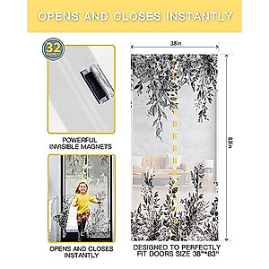 ZOE GARDEN Grey Eucalyptus Magnetic Screen Door for Sliding/Single/French Doors, Self Sealing Magnets Patio Door Screen Heavy Duty Mesh Curtain, Fall Leaves Country Rustic Chic Flower