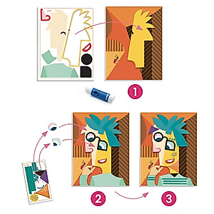 DJECO Inspired by Square Heads Sticker Craft Kit, Picasso, Multi
