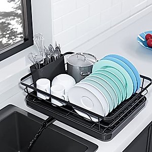Kitsure Dish Drying Rack- Space-Saving Dish Rack, Dish Racks for Kitchen Counter, Durable Stainless Steel Kitchen Drying Rack with a Cutlery Holder, Drying Rack for Dishes, Knives, Spoons, and Forks