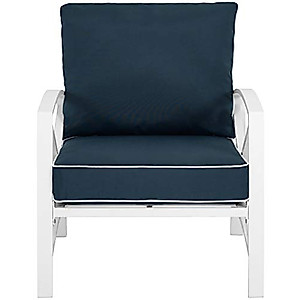 Crosley Furniture KO60007WH-NV Kaplan Outdoor Metal Arm Chair, White with Navy Cushions