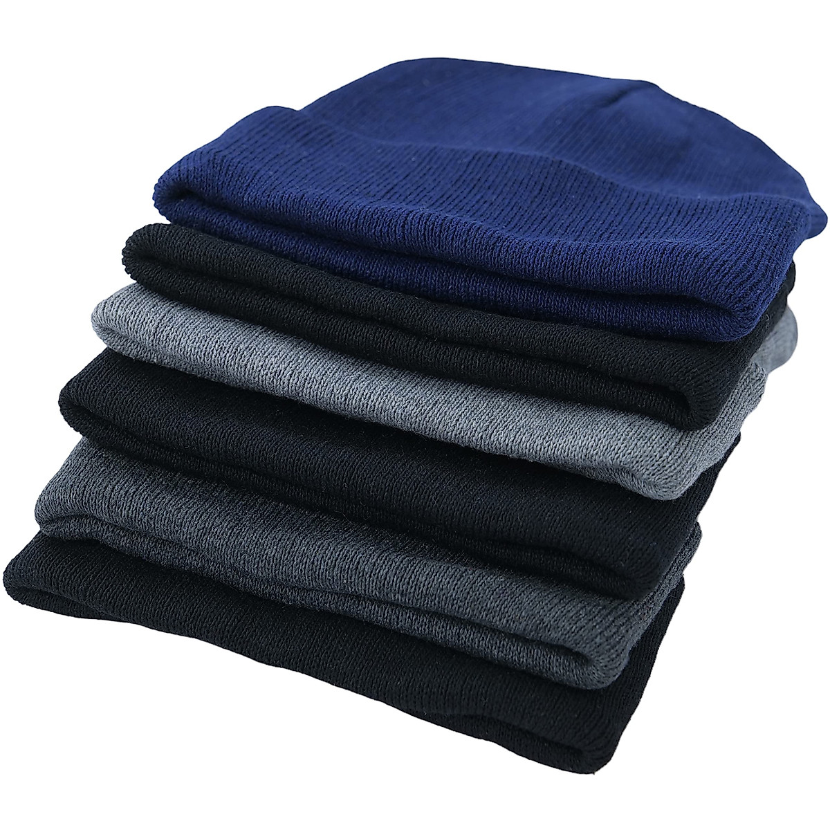 ToBeInStyle Men’s Pack of 6 Double Layered Winter Warm Basic Beanies - Assorted Colors