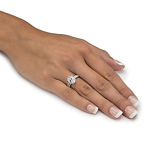 PalmBeach 10K White Gold Oval Cut Cubic Zirconia Halo Bridal Ring Set Sizes 6-10 Size 7