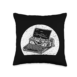 Funny Book Writer Gift Author Accessories & Stuff Cool Vintage Typewriter for Men Women Author Writer Keyboard Throw Pillow, 16x16, Multicolor