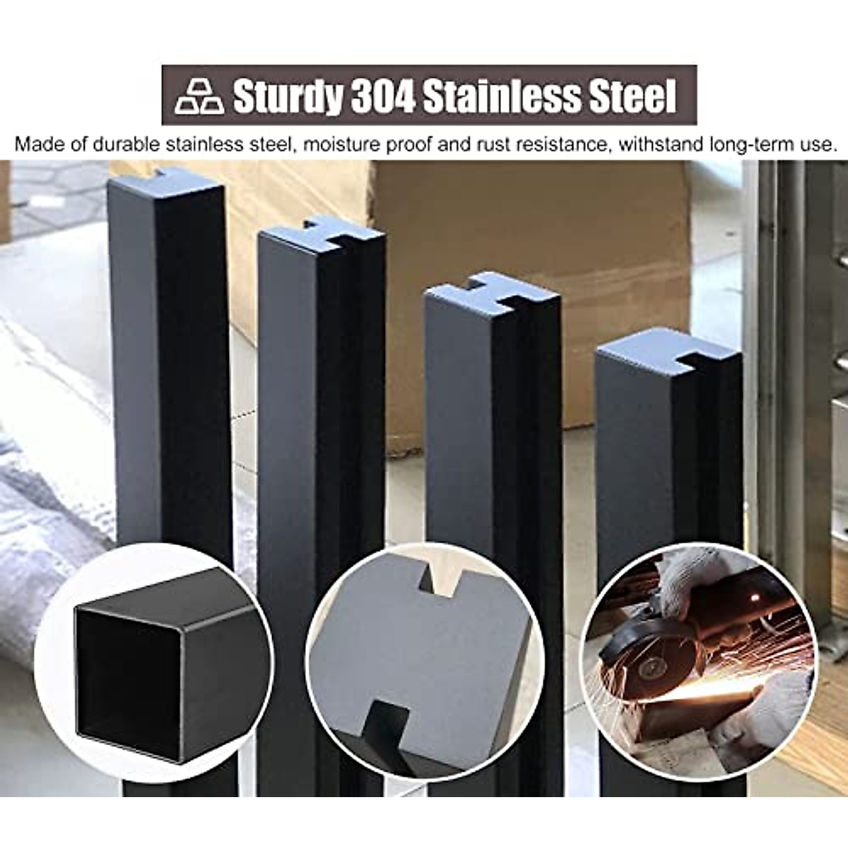 ZIMGOD Metal Glass Railing Post Kit, Black Glass Balustrade System, Vertical Glass Panel Post for Internal/External/Loft/Villa, Custom Size (Color : Mid Post, Size : 95cm/37.4")