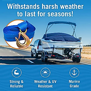Boat Trailer Winch Strap with Hook Bow Boat Winch Strap Replacement for Hand Crank Trailer Heavy Duty Boat Hook Boat Winch Strap with Hook Towing Boat Trailer Straps Other Trailers 10000Lbs 2" x 20'