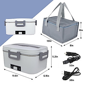MQHOBO 【2023 Upgraded】 Electric Lunch Box 80W Food Heater for Adults, Heated Lunch Box for Men, Portable Food Warmer,3-In-1 Heating Lunch Box for Work,1.8L Removable 304 Stainless Steel Container