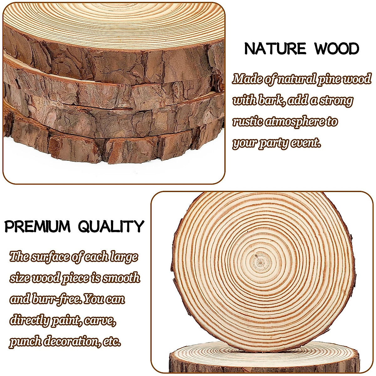 DSYIL 4 Pack Large Unfinished Wood Slices, 7-8 Inch Wood Round Circles with Tree Bark, Rustic Wood Slabs Bulk, Christmas Ornaments Wood Pieces for Rustic Wedding Table Centerpieces Decoration