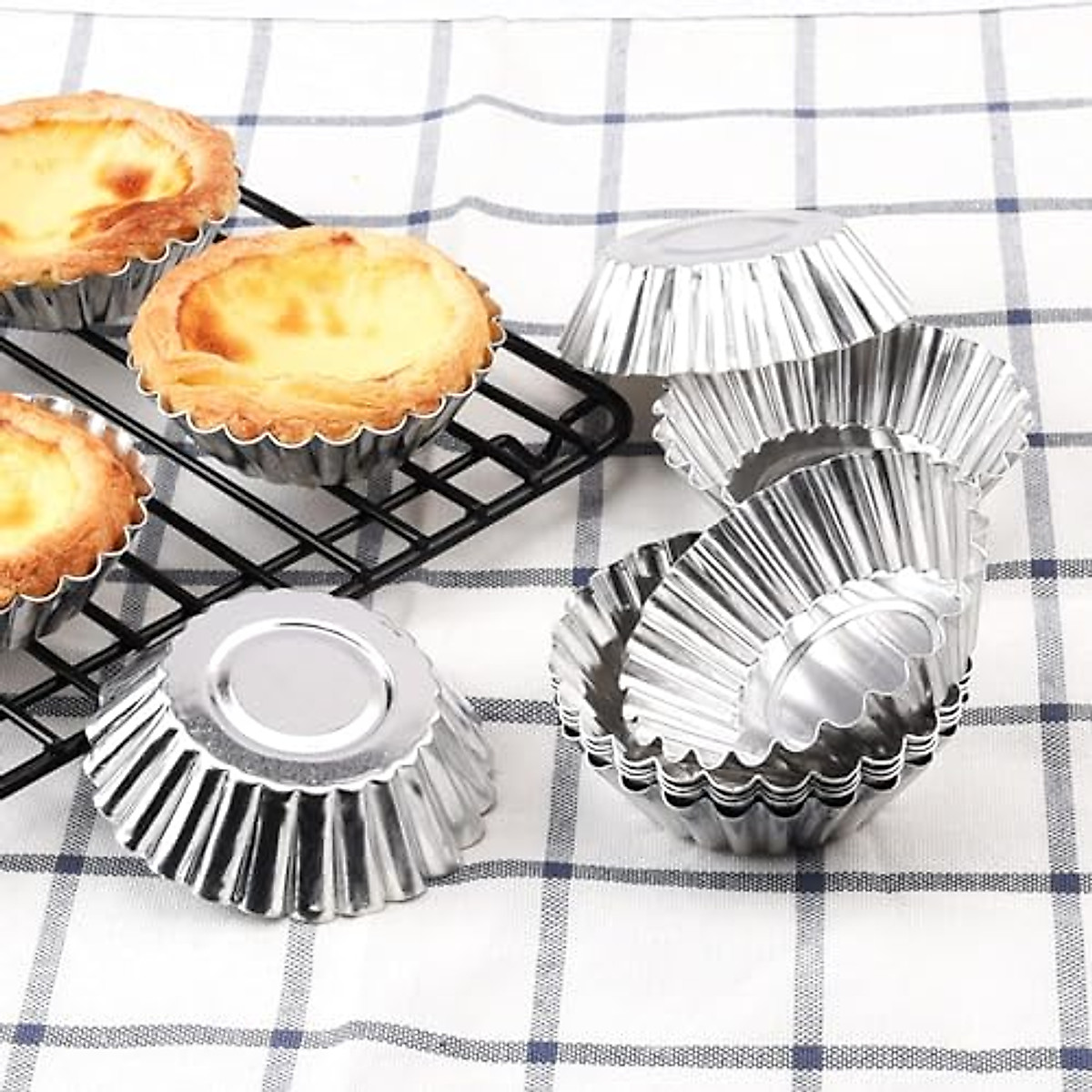 Tosnail 50 Pieces Aluminum Egg Tart Mold Small Tart Pie Tin Mini Cupcake Cake Muffin Cookie Mold Baking Cups