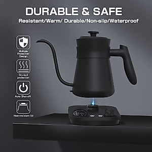 Potlimepan Electric Kettle, 0.8L Temperature Control Electric Kettle with LED Screen, 1200W Quick Heating Gooseneck Pour Kettle with Stainless Steel Interior, Smart Kettle for Coffee & Tea, Black