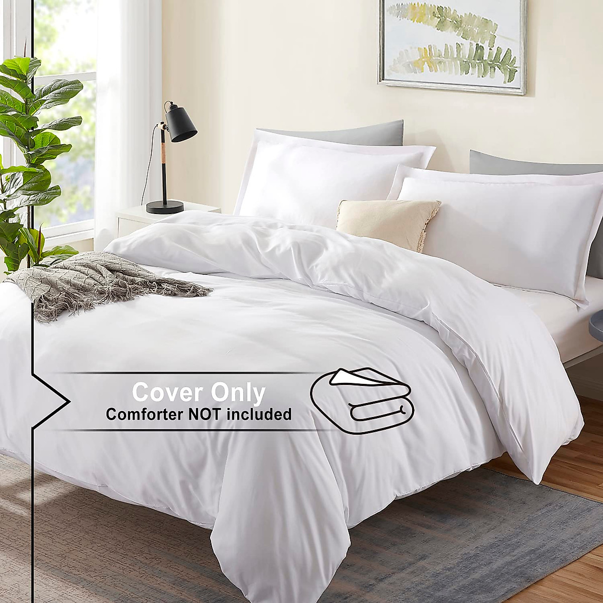 Nestl Double Brushed White Duvet Cover Queen Size 3 Piece Soft Queen Duvet Cover Set + Queen Sheets Set White 4 Piece Bed Sheets for Queen Size Bed