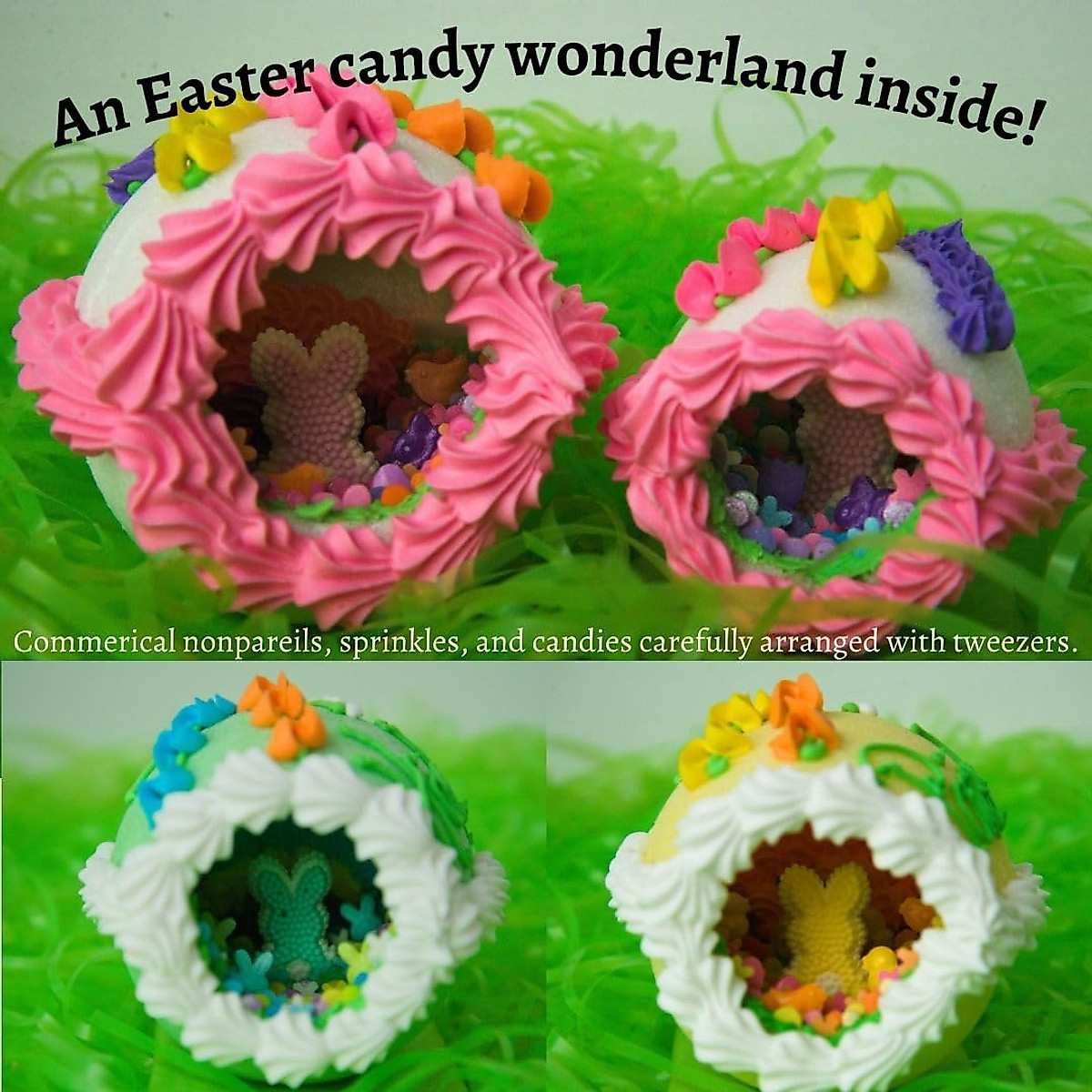 Retro-Style Panoramic Sugar Easter Egg, single; scene inside, perfect for Easter basket, centerpiece, or child gift