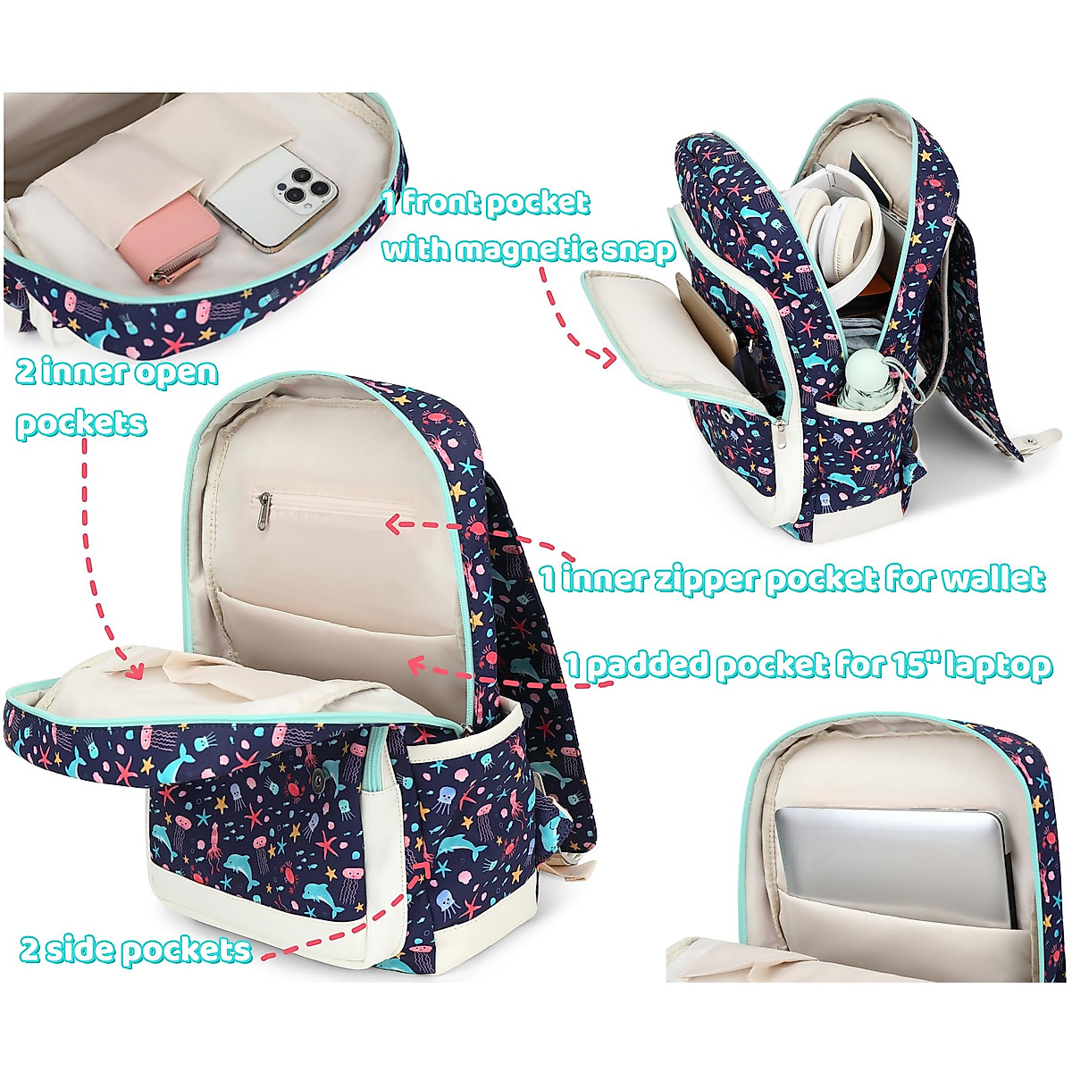 Leaper Cute Unicorn School Backpack for Kids Girls Laptop Daypack Shoulder Bag Satchel Black