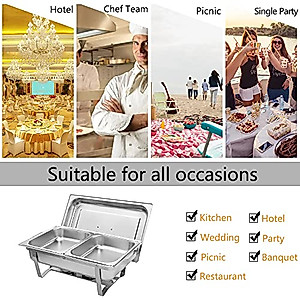 ROVSUN 8 Quart Chafing Dish Buffet Set,Stainless Steel Catering Serve Chafer,Restaurant Food Warmer, Rectangular Buffet Stove with 2 Half Size Food Pans and Foldable Frame for Party (1 Pack)