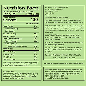 Truvani Vegan Matcha Protein Powder with Frother & Scoop Bundle - 20g of Organic Plant Based Protein Powder - Includes Portable Mini Electric Whisk & Durable Protein Powder Scoop