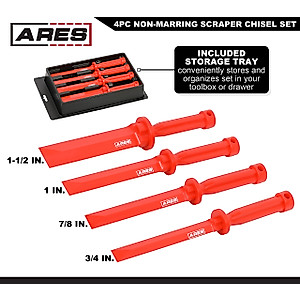 ARES 10083 – 4-Piece Non-Marring Scraper Chisel Set – Thermoplastic Construction Resists Flexing and Breaking – Safely Removes Debris, Adhesives, Film, Deposits and More from a Variety of Surfaces