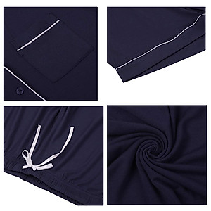 TIKTIK Pajamas Set Short Sleeve Sleepwear Womens Button Down Nightwear Soft Pj Lounge Sets with Pocket S-4XL, Navy, Large