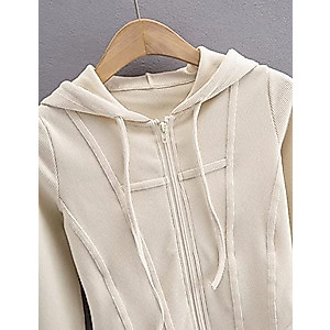 Xishiloft Women's Crop Top Hoodie Jacket Y2k Slim Fit Knitted Long Sleeve Bustier Sweatshirt Cardigans(Off-White,XS)