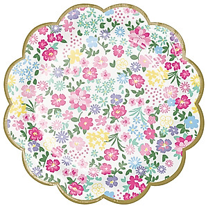 Floral Themed Tea Party Supply Pack Bundle Includes Paper Dessert Plates & Napkins for 16 Guests