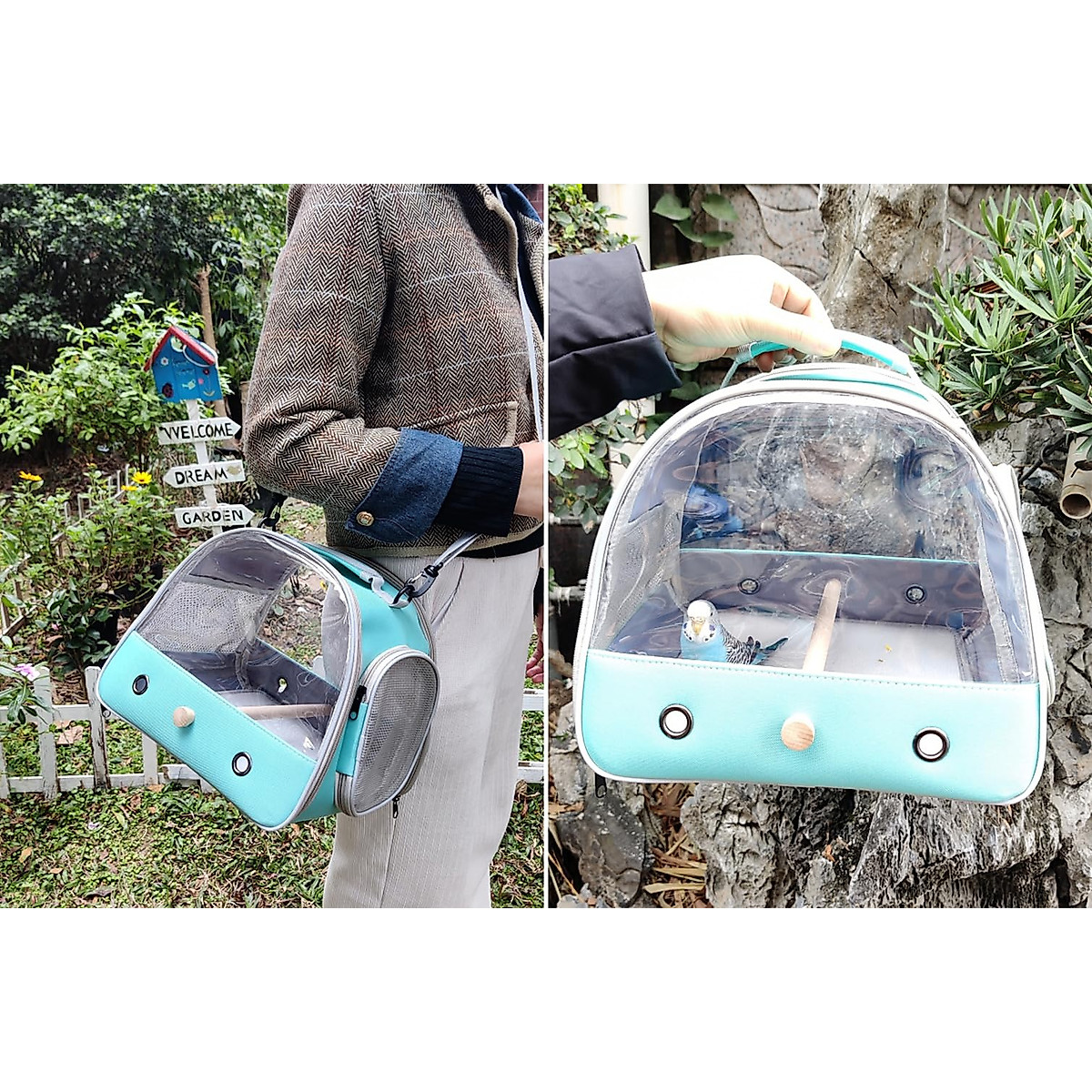 Small Bird Travel Cage Carrier, Portable Small Bird Parrot Parakeet Carrier with Standing Perch and Comfy Mat (NO Tray), Bird Carry Transport Bag for Vet Visit Shopping and Outdoor Adventure.