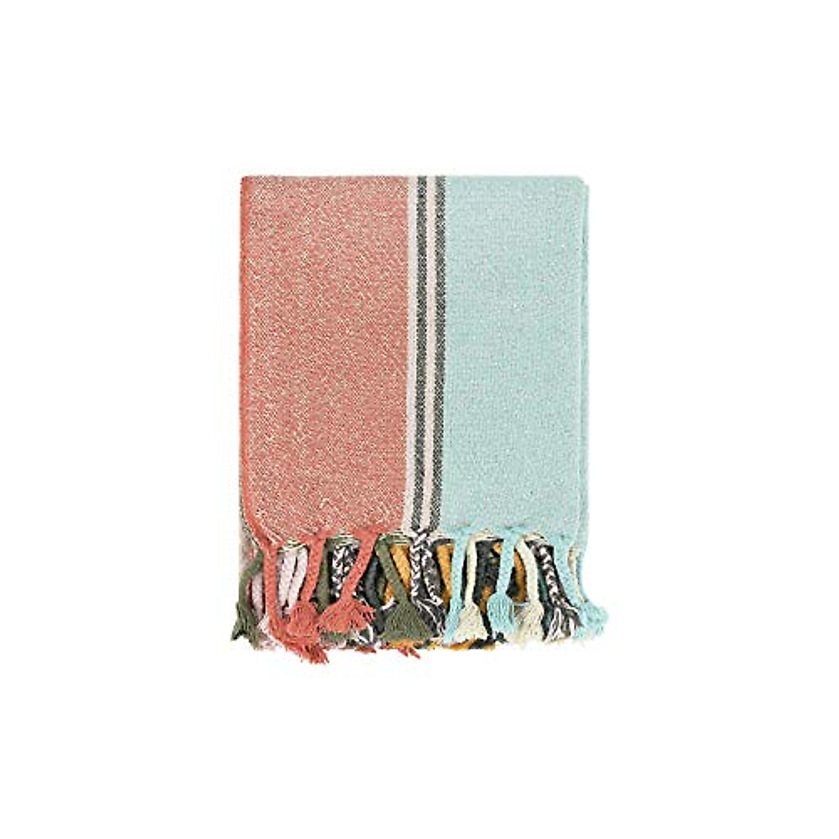 Creative Co-Op DF2410 60" L x 50" W Recycled Cotton Blend Striped Braided Fringe Throw, Multicolor