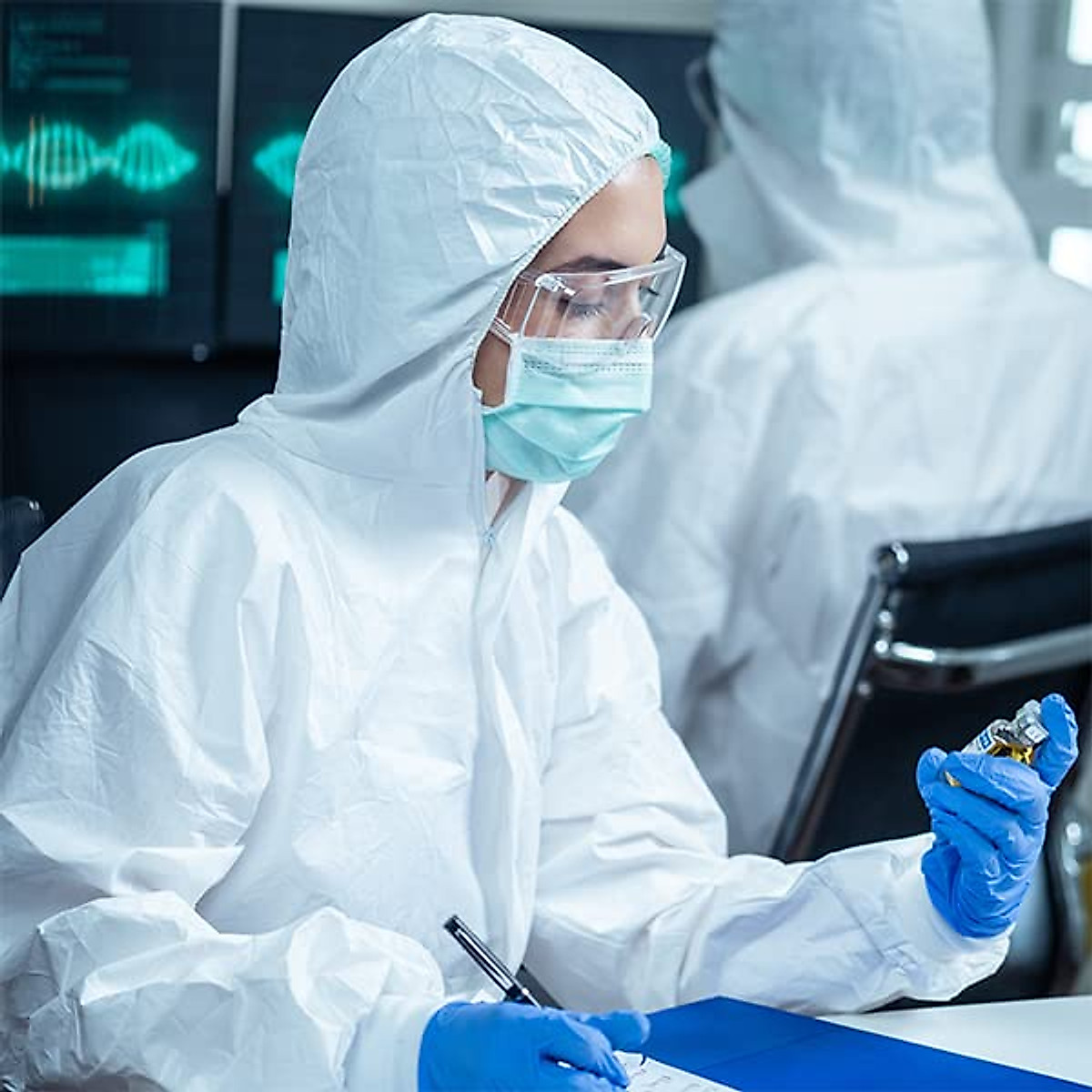 Disposable Coveralls with Hood | White | 5 Pack | Extra Large (XL) | Protective Tyvek Coverall Suit