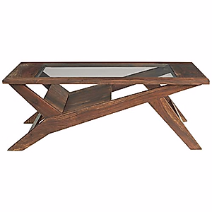 Signature Design by Ashley Charzine Contemporary Rectangular Coffee Table with Clear Tempered Glass Top, Brown