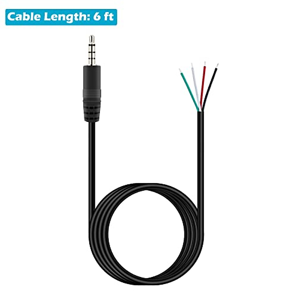 Fancasee 2 Pack 6 ft Replacement 3.5mm Male Plug to Bare Wire Open End TRRS 4 Pole Stereo 1/8" 3.5mm Plug Jack Connector Audio Cable for Headphone Headset Earphone Microphone Cable Repair