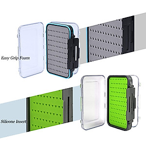 Maxcatch Fly Box Double Sided Waterproof Fly Fishing Boxes For Flies Jig Fly Storage Box with Easy Grip Foam (Silicone Insert, X-Large-7.3''x 4.6''x 1.5'')