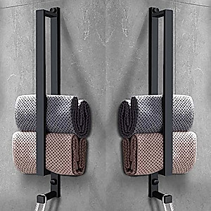 LIVEHITOP 2PCS Towel Rail, Wall Mounted Hand Towel Rack Bar with Rod Hook Aluminum Stainless Steel Matte Black 16.9 Inch for Bathroom Kitchen (Drilling/NO Drilling)