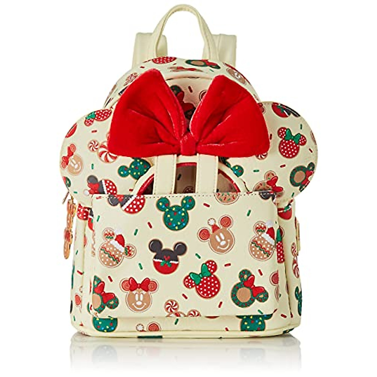 Loungefly Disney Christmas Mickey and Minnie Cookie Headband and Double Strap Shoulder Bag Gift Set, White, Standard
