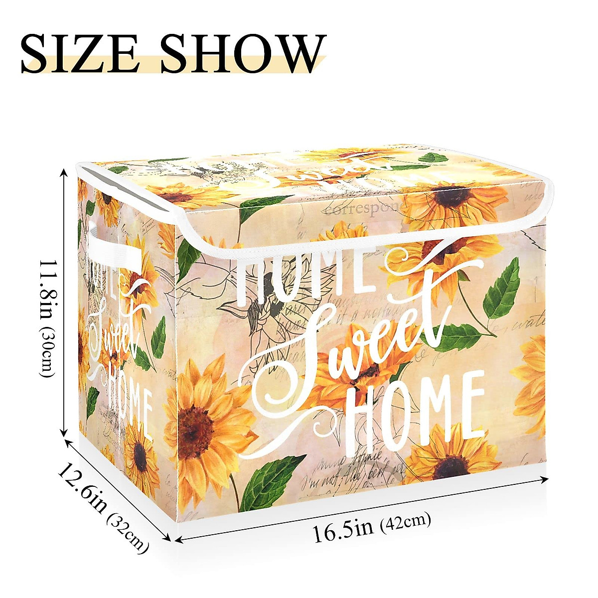 Joisal Sunflowers Sweet Home Collapsible Flip-Top Storage Baskets with Lid, Storage Bins Stackable, Large Bins with Lids for Storage, with Handle and Full Print