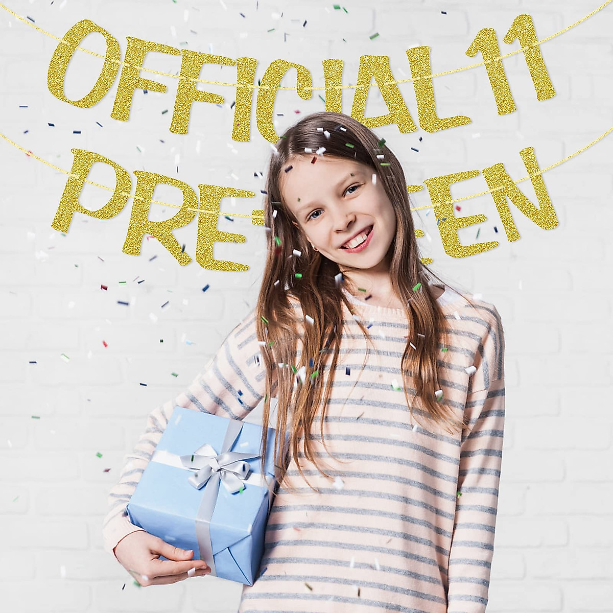 11th Birthday Gold Glitter Banner, Official 11 Pre-Teen Decoration, Cheers to 11 Years Old Birthday Party Sign