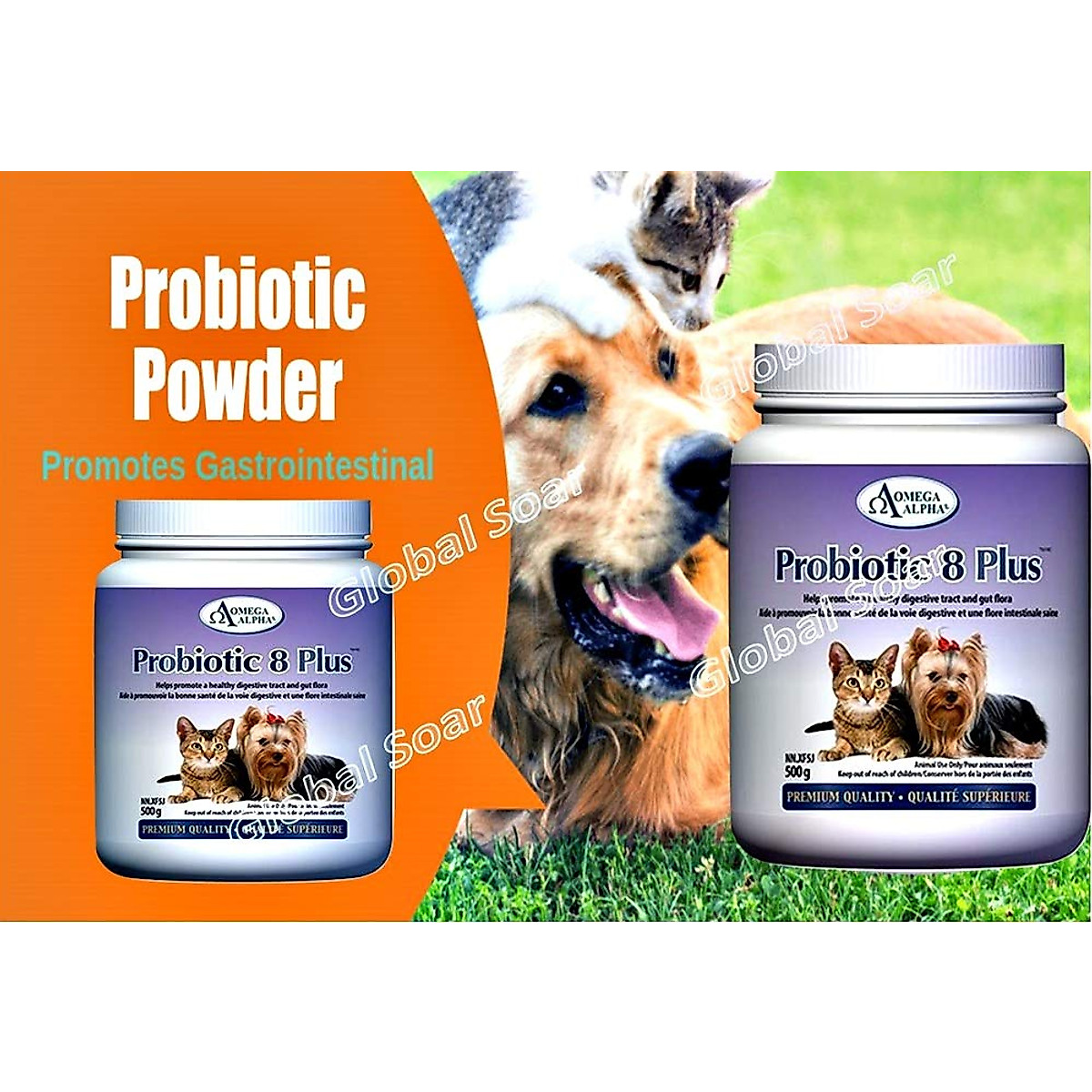 Omega Alpha Pet Probiotic 8 Plus - Probiotics, Enzymes, and Fibre for Better Pet Digestion.-500g