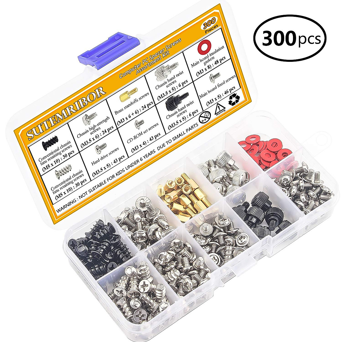 Sutemribor 300PCS Personal Computer Screw Standoffs Set Kit for Hard Drive Computer Case Motherboard Fan Power Graphics