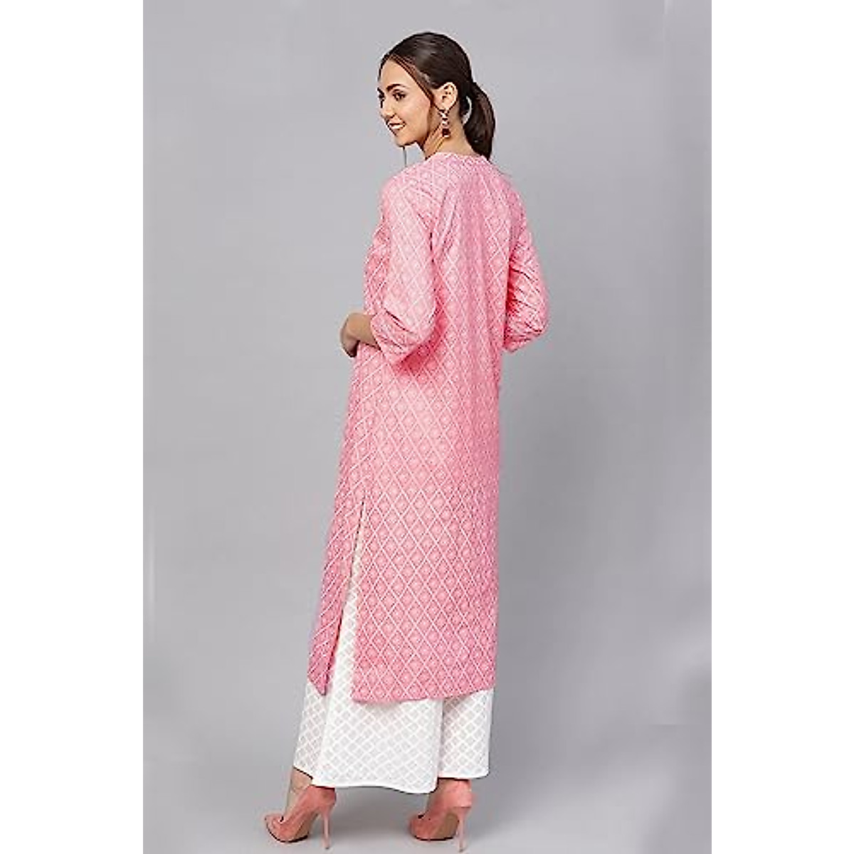 Chandrakala Women's Rayon Cotton,Printed kurti 3/4th Sleeve Straight Kurti Palazzo Set,X-Large,Pink (K227PIN4)